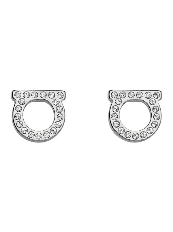 FERRAGAMO Gancini Design Earrings With Rhinestone Embellishments In Brass - Silver