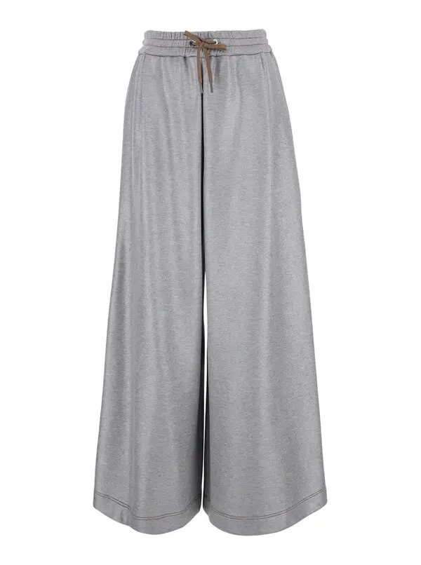 Brunello Cucinelli Cotton Wide Leg Pants With Elastic Drawstring Waist - Multicolor