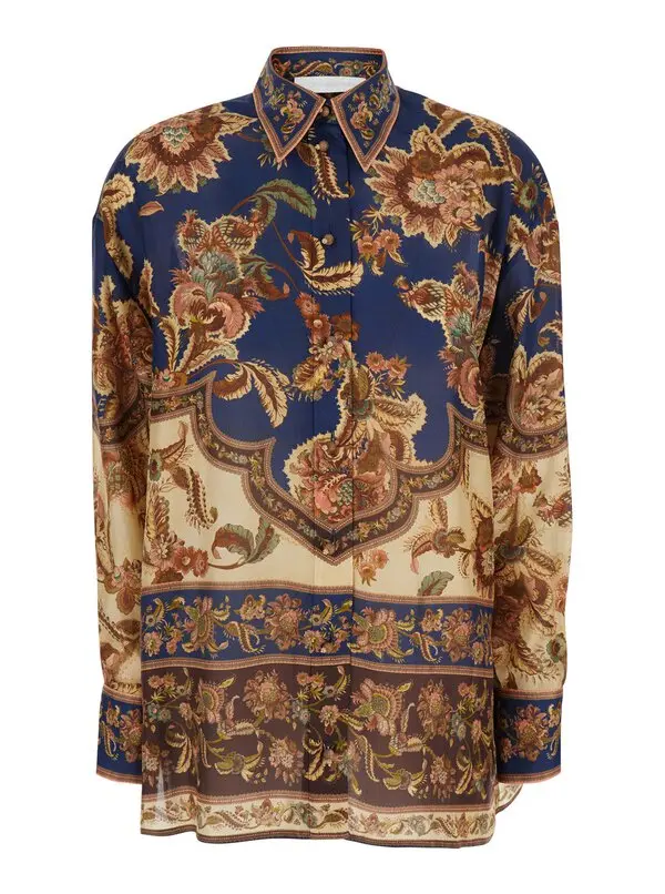 Zimmermann Aster Silk Shirt With Classic Collar And All-over Print - Multicolor