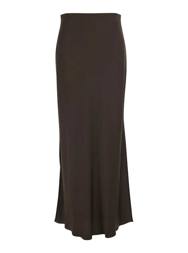 Brunello Cucinelli Brown Skirt With Pull-on Design And Two Side Slits In Viscose Blend - Multicolor