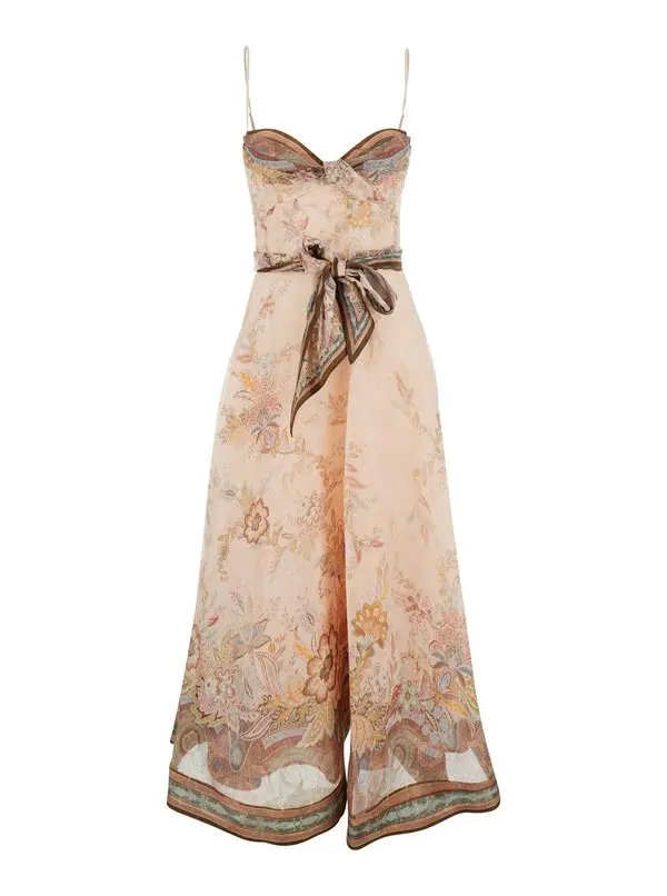 Zimmermann Alchemy' Pink Midi Dress With Heart Neckline And All-over Print In Linen And Silk For - Multicolor