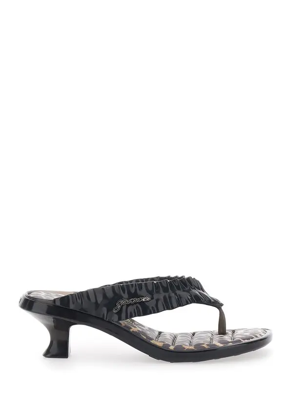 GANNI Melissa' Black Thong Sandals With Kitten Heel And Leopard Print In Leather For - Multicolor