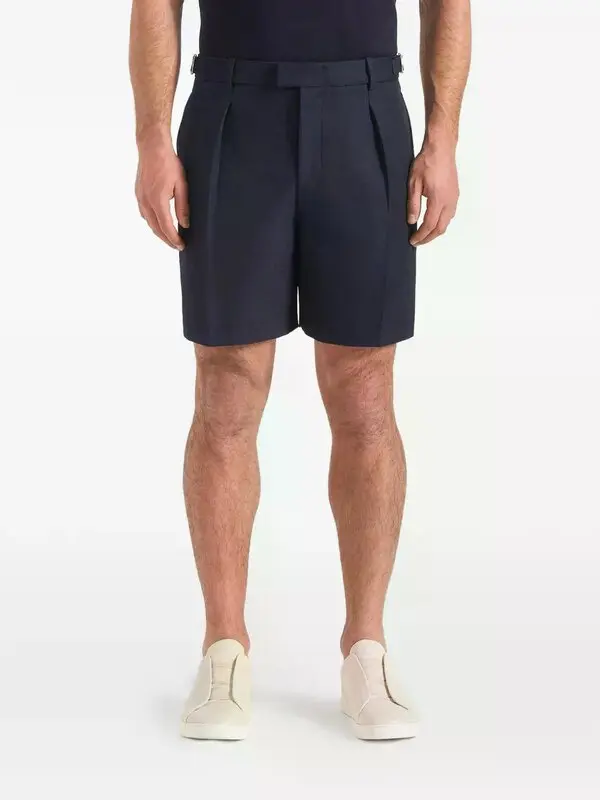 Manière De Voir Marin Pleated Twill Shorts - Blue