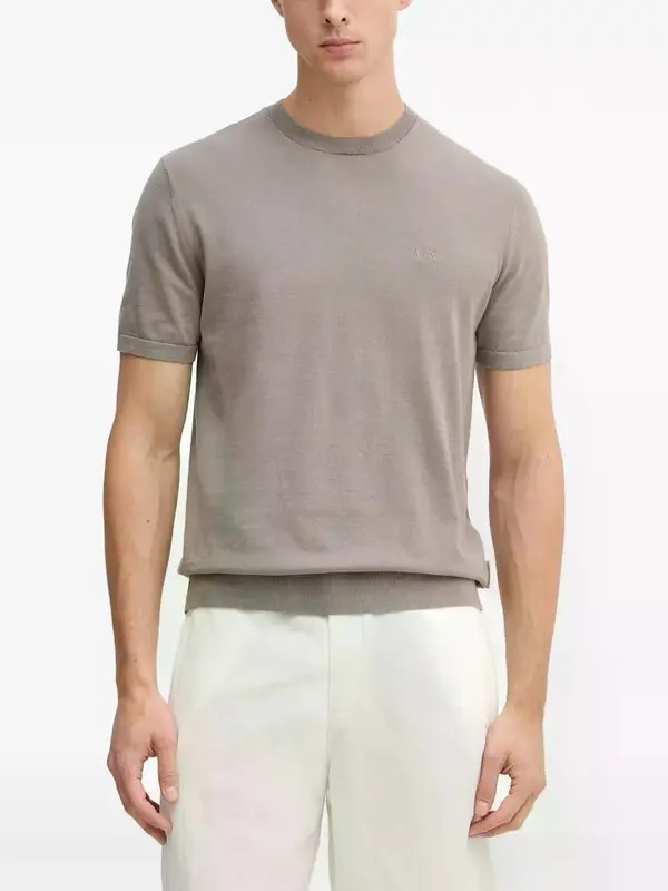 Armani Exchange Logo-embroidered Knitted T-shirt - Neutrals