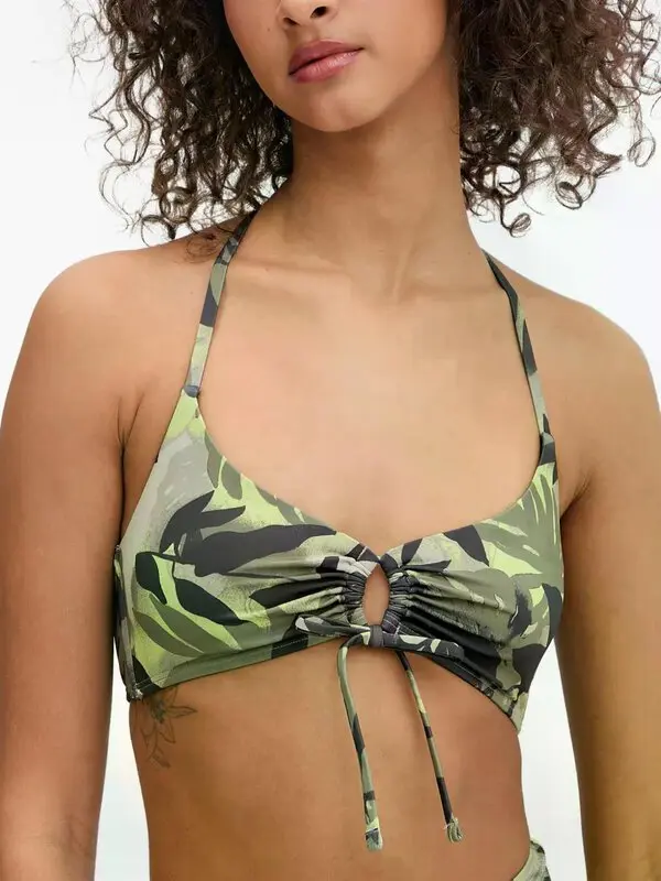 Armani Exchange High-waisted Bikini With Leaf Print - Green