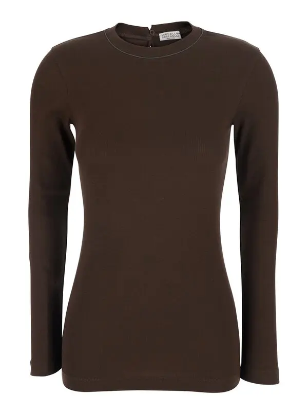 Brunello Cucinelli Cotton Crew Neck T-shirt With Monil Detail - Brown