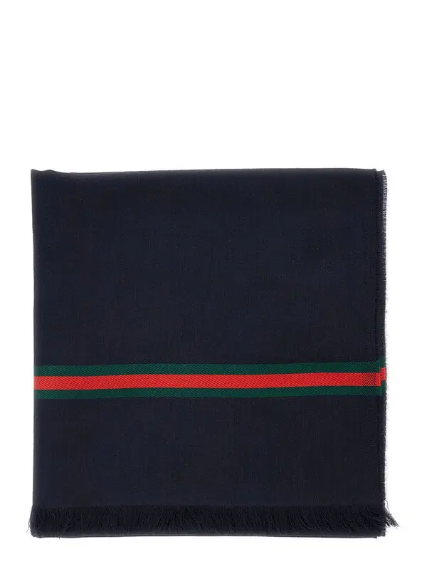 Gucci Blue Scarf With Web Detail In Silk Twill For - Multicolor