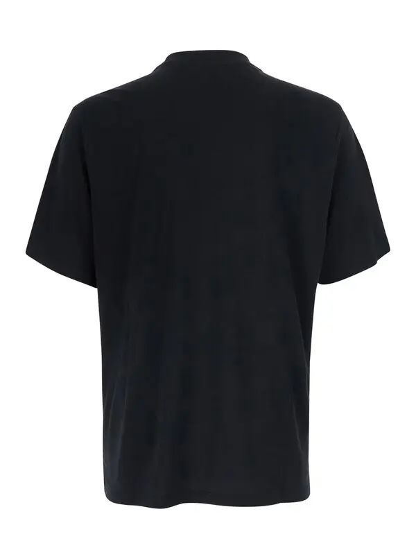 Amiri Crew Neck T-shirt With Wide Short Sleeves And Logo Lettering Embroidery On The Neck In Tech Fabric For - Black