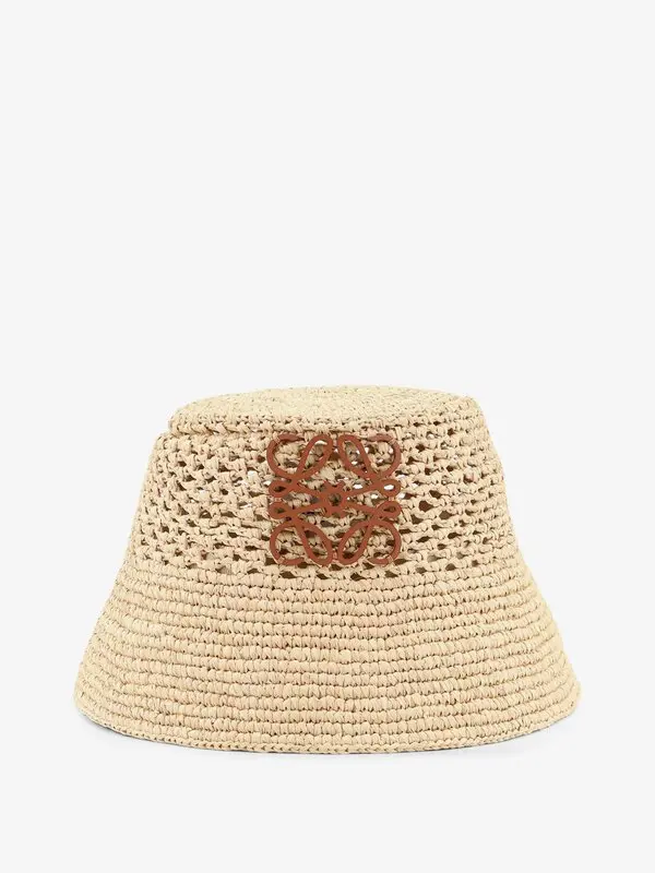 Loewe Raffia And Leather Bucket Hat - Beige