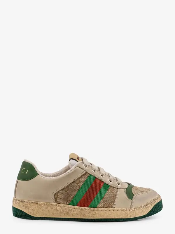Gucci Screener Leather And Gg Supreme Fabric Sneakers - Beige
