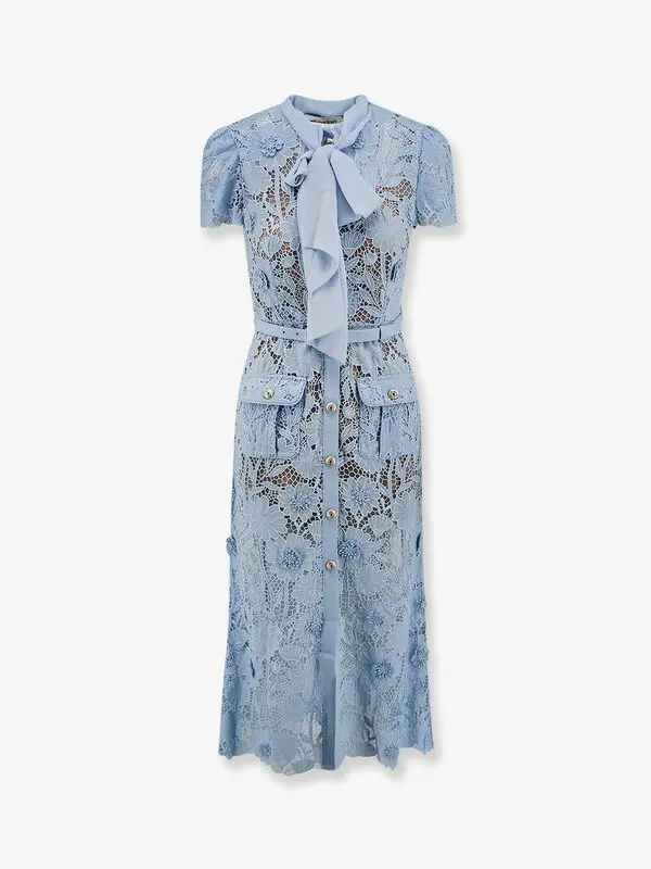 SELF-PORTRAIT Lace Dress With Belt - Blue