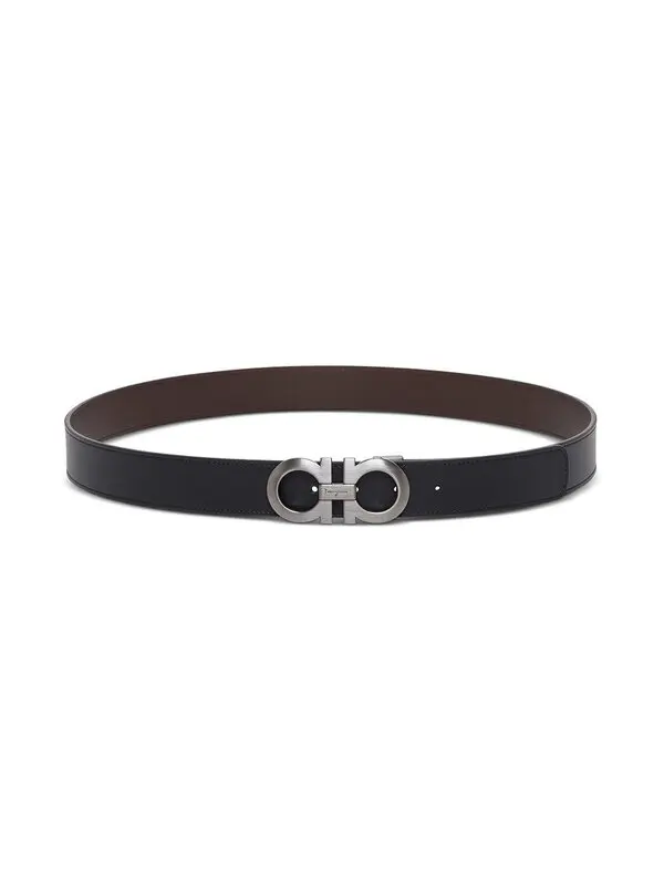 FERRAGAMO Gancini Buckle Leather Belt - Black