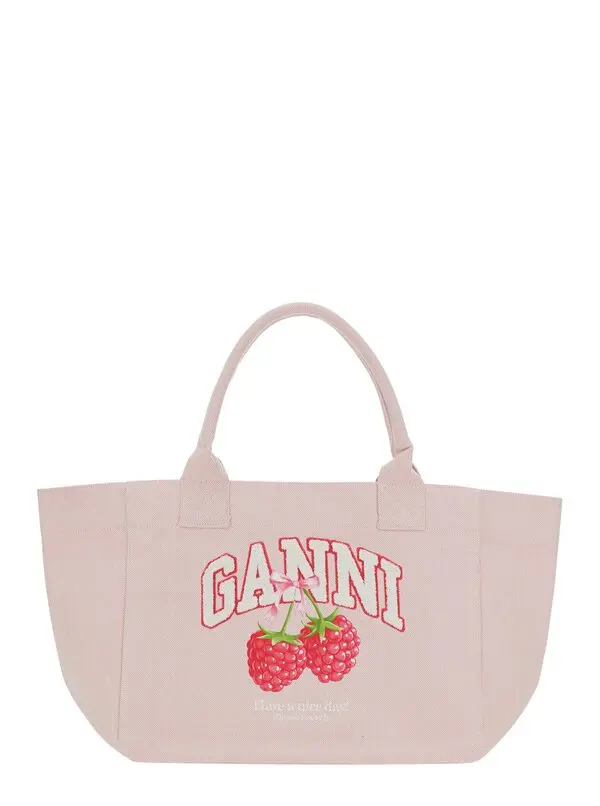 GANNI Cotton Tote Bag With Logo And Print - Multicolor