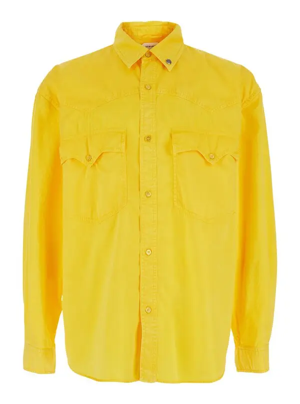 Versace Yellow Shirt With Button-down Collar And Two Patch Pockets On The Front In Cotton For - Multicolor