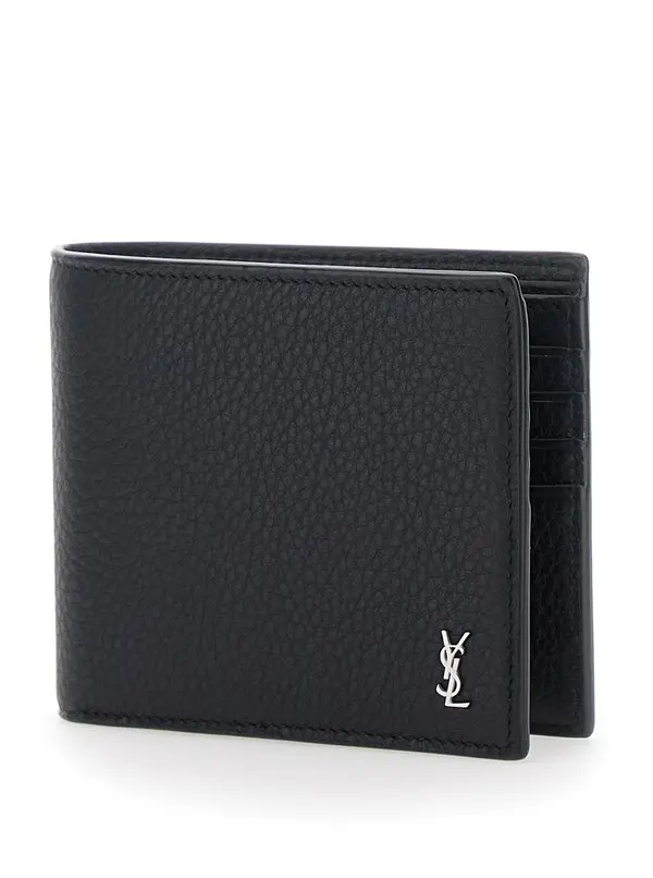 Saint Laurent Wallet 'grainy Leather' Black With Zip Closure In Leather For