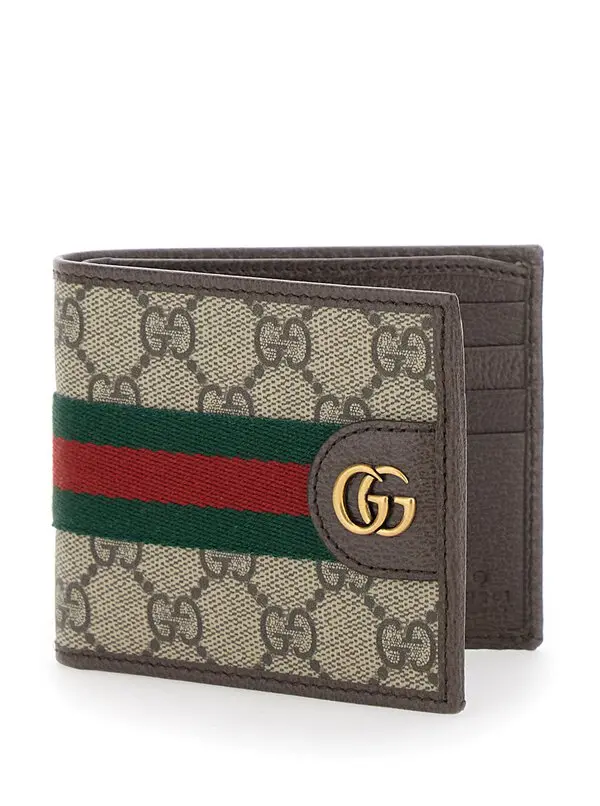 Gucci Wallet 'ophidia' With Gg Logo And Web Motif In Gg Canvas Beige - Multicolor