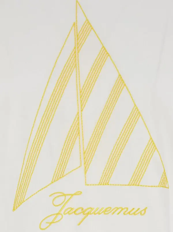 Jacquemus The 'voilier' White T-shirt With Sailboat Embroidery And Logo Lettering On The Front In Cotton For