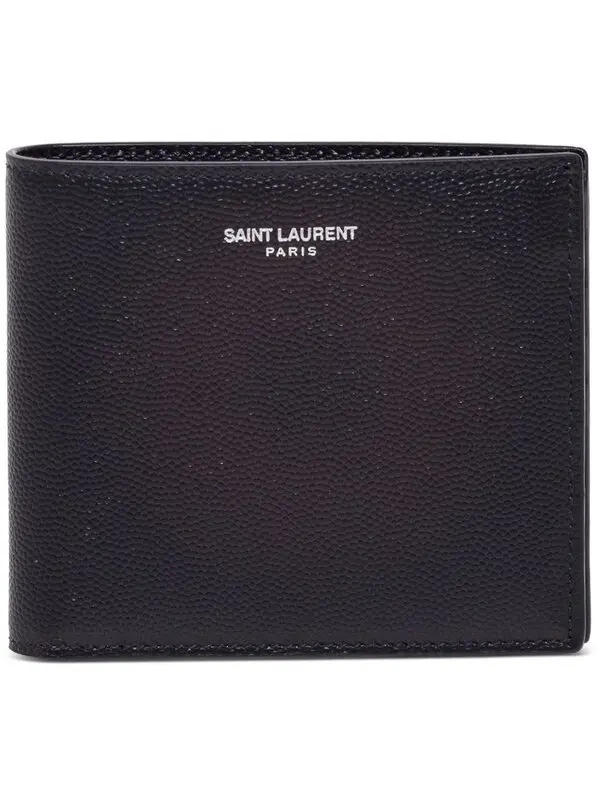 Saint Laurent Black Leather Bifold Wallet With Logo For - Multicolor