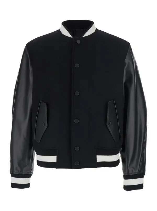Givenchy Black Jacket With Bi-color Details And Patch On The Back In Leather And Fabric For - Multicolor
