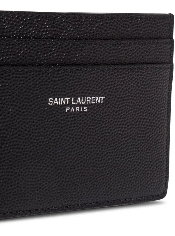 Saint Laurent Card Holder With Logo Embossed In Black Leather For - Multicolor