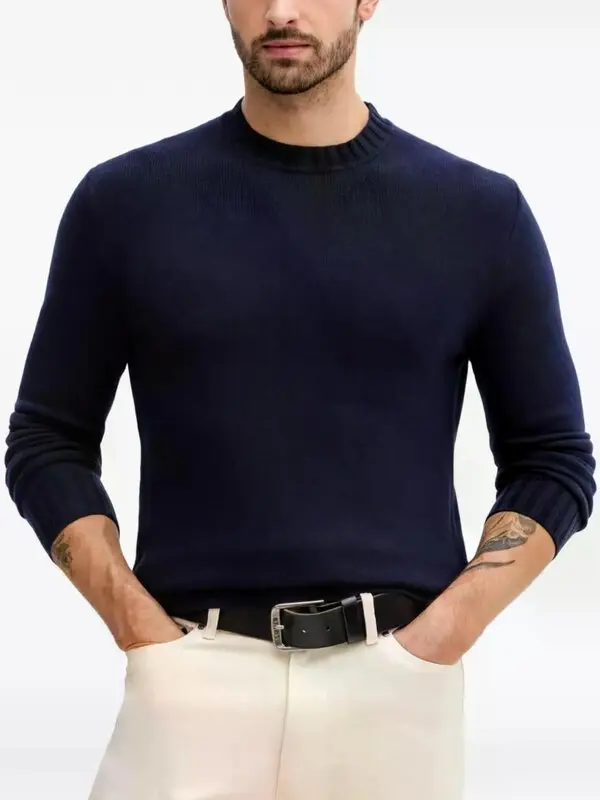 Sisley Ribbed Knit Crew Neck Sweater - Blue