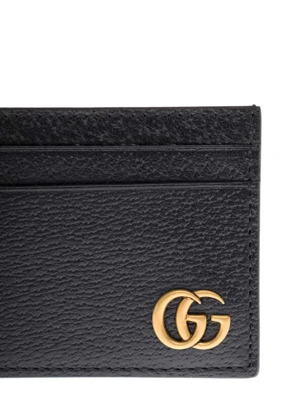 Gucci Card Holder With Gg Plaque On The Front In Black Leather For