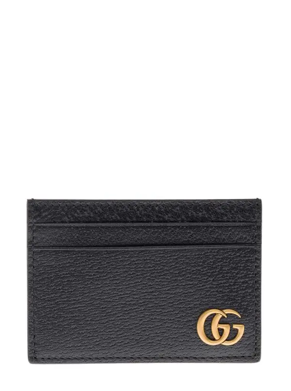 Gucci Card Holder With Gg Plaque On The Front In Black Leather For - Multicolor