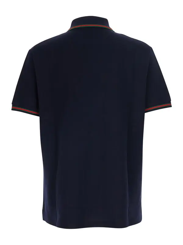Gucci Blue Polo With Web Detail And Logo Lettering On The Front In Cotton For - Multicolor