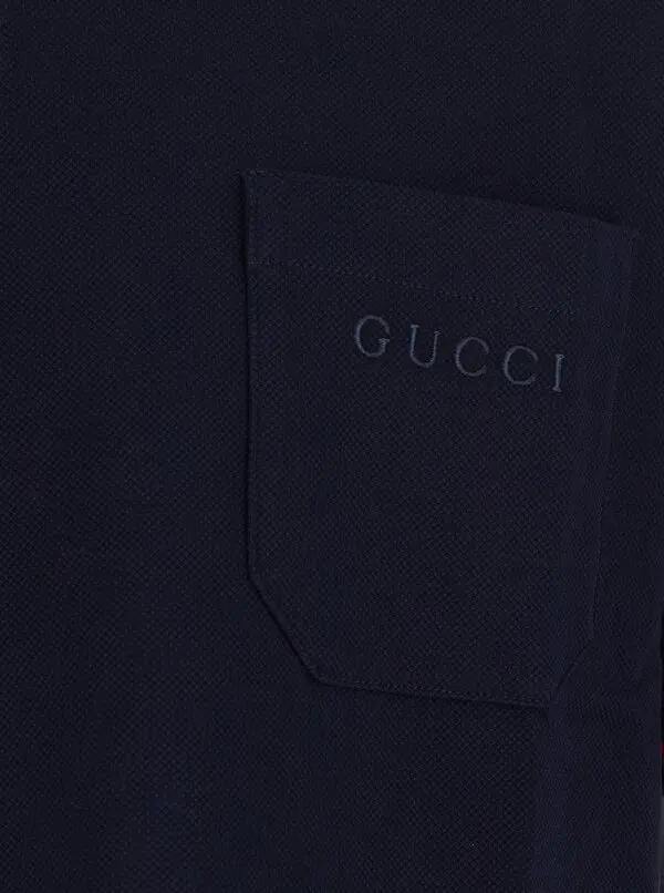 Gucci Blue Polo With Web Detail And Logo Lettering On The Front In Cotton For - Multicolor