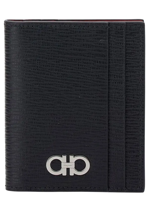 FERRAGAMO Card Holder With Gancini Detail In Leather For - Black