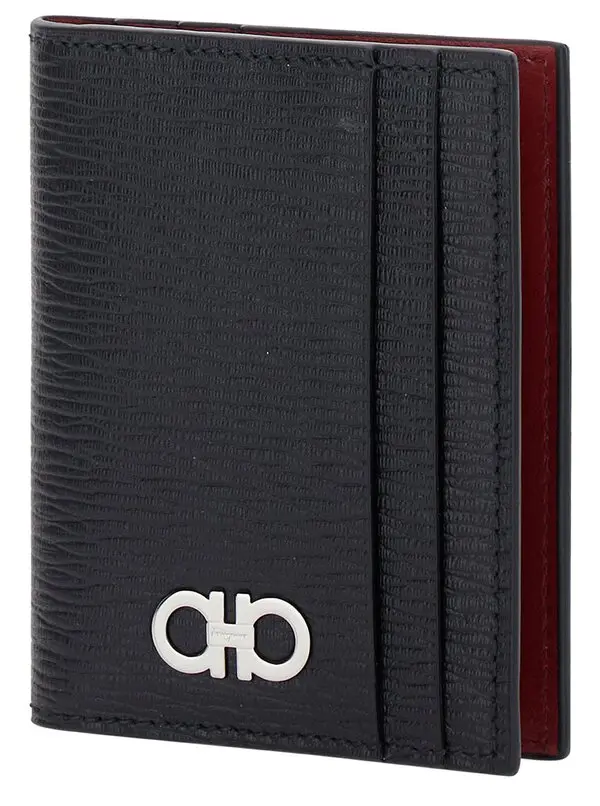 FERRAGAMO Card Holder With Gancini Detail In Leather For