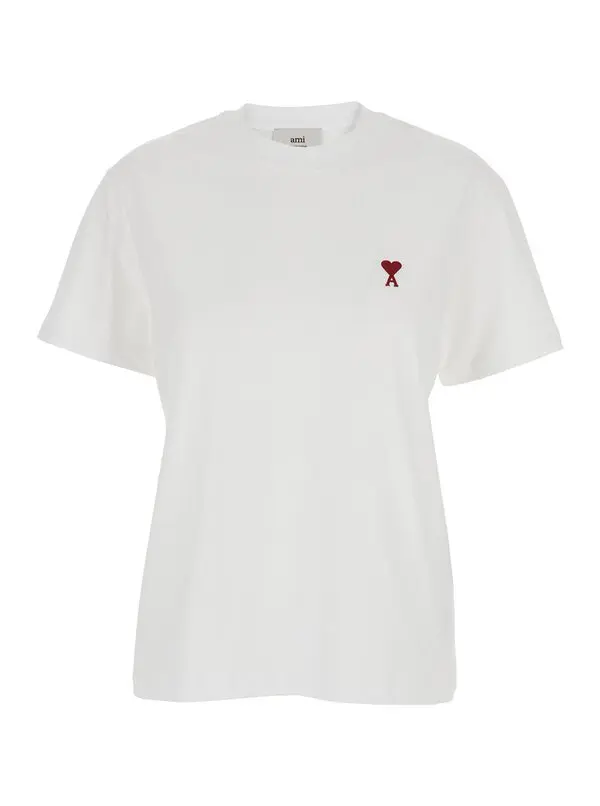 Ami T-shirt With De Coeur Embroidery On The Front In Cotton For - White