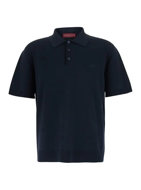 Gucci Blue Polo Shirt With Classic Collar And Gg Embroidery On The Front In Cotton For - Multicolor