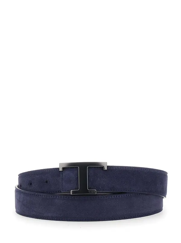 TOD'S Reversible T Timeless Belt In Blue Suede - Multicolor