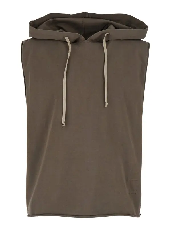 Rick Owens Sleeveless Hooded Top With Drawstring - Brown