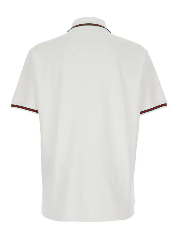 Gucci Polo Shirt With Web Detail On Collar And Sleeves And Tone-on-tone Logo Lettering On The Front In Cotton For