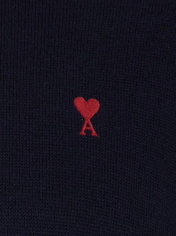 AMI Paris Crewneck Sweater With Red Heart Embroidery - Multicolor