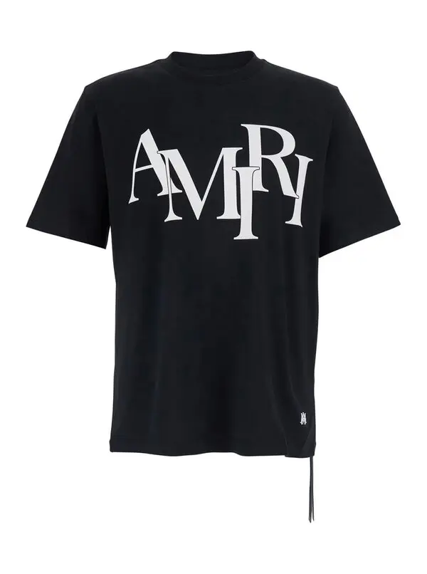 Amiri Black Crew Neck T-shirt With Maxi Logo Lettering On The Front In Cotton For - Multicolor