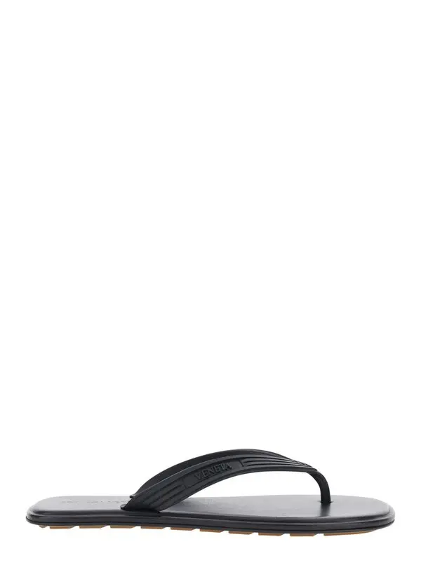Bottega Veneta Sanpieri' Black Sandals With Thong Design And Flat Sole In Rubber For - Multicolor