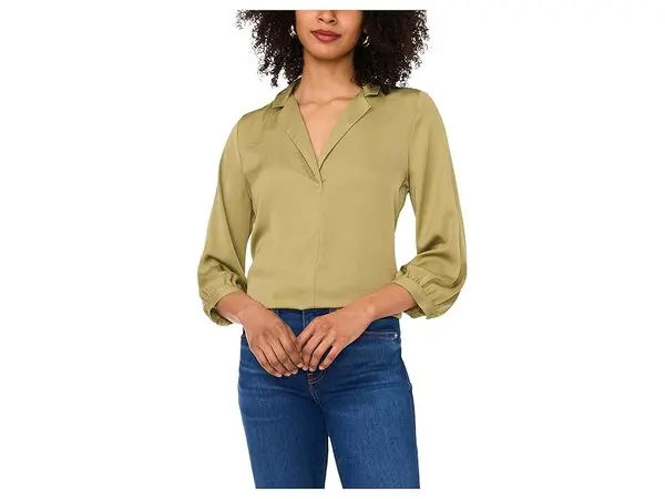 Vince Camuto Collared V-neck Long Sleeve Blouse - Green