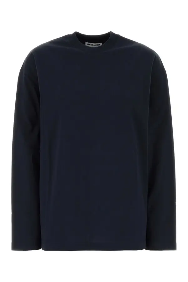 JIL SANDER Long Sleeve Cotton T-shirt With Printed Logo - Blue
