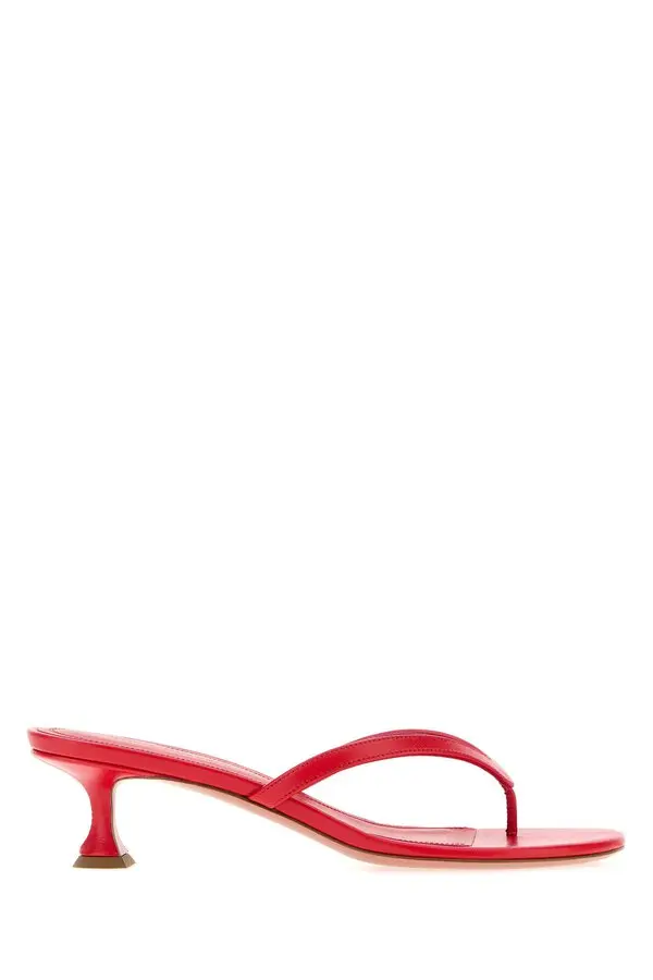 Amina Muaddi Nappa Leather Juliette Thong Mules - Red