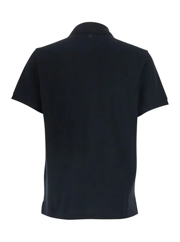 AMI Paris Polo Shirt With De Coeur Logo Embroidered On The Front In Cotton For - Black