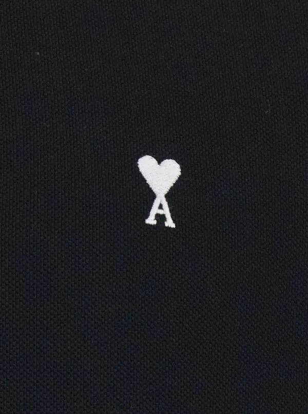 AMI Paris Polo Shirt With De Coeur Logo Embroidered On The Front In Cotton For - Black