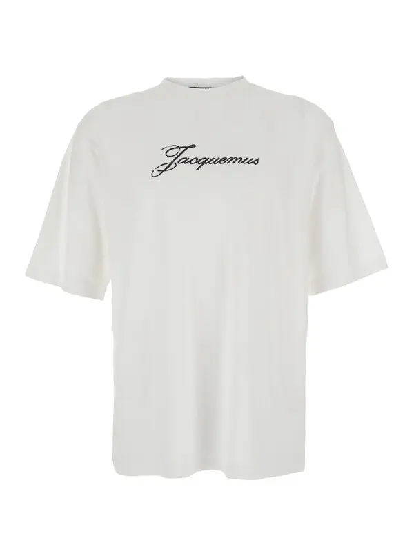 Jacquemus Le T-shirt White Crew Neck T-shirt With Logo Lettering On The Front In Cotton Blend For - Multicolor