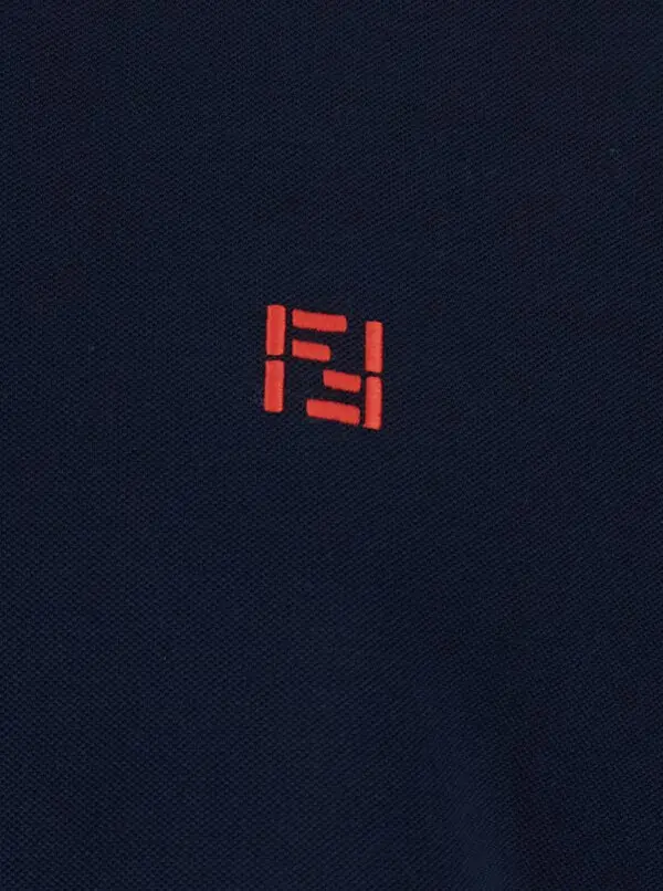 Fendi Blue Polo With Classic Collar And Logo On The Front In Cotton - Multicolor
