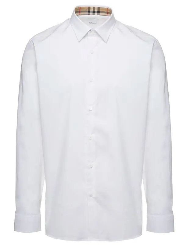 Burberry White Long Sleeve Shirt With Tone-on-tone Embroidery In Stretch Cotton For - Multicolor