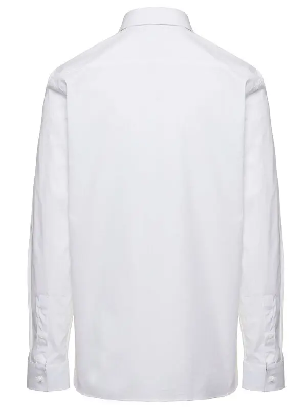 Burberry White Long Sleeve Shirt With Tone-on-tone Embroidery In Stretch Cotton For - Multicolor
