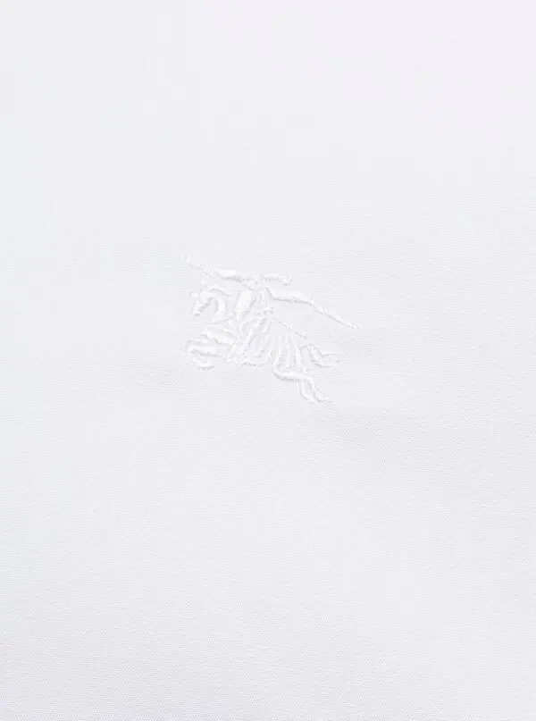 Burberry White Long Sleeve Shirt With Tone-on-tone Embroidery In Stretch Cotton For