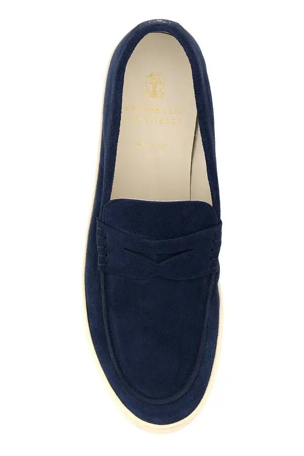 Brunello Cucinelli Navy Suede Loafers